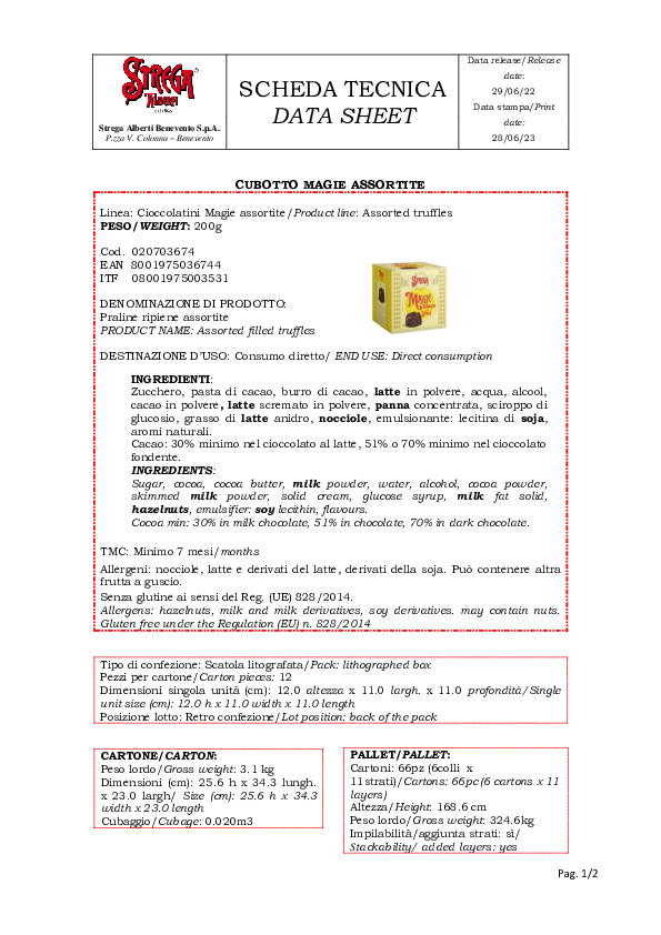 Confectionery data sheet | Strega Alberti Benevento SpA